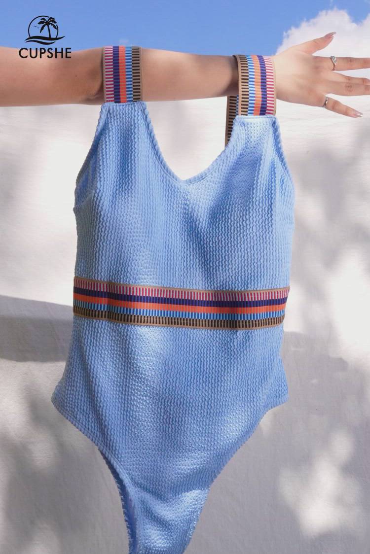 Textured Colorblock V-Neck One Piece Swimsuit